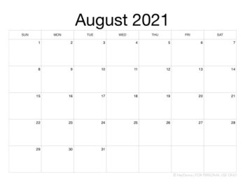 Printable August 2021 Calendar - Hey Donna