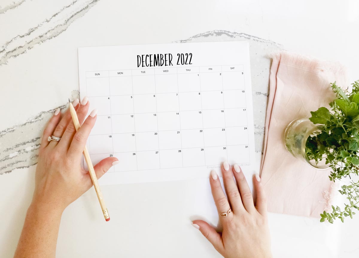 Printable December Monthly Calendar - Hey Donna
