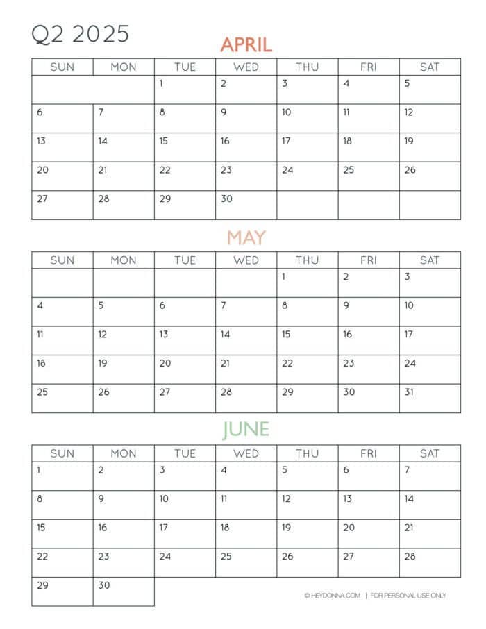 2025 3 Month Quarterly Calendar Printables FREE Hey Donna 