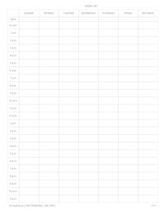 Free Printable 24-Hour Weekly Calendar Template - To Print