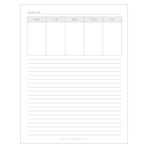 Simple Weekly Planner Page with Notes - Free Printable Template - Hey ...