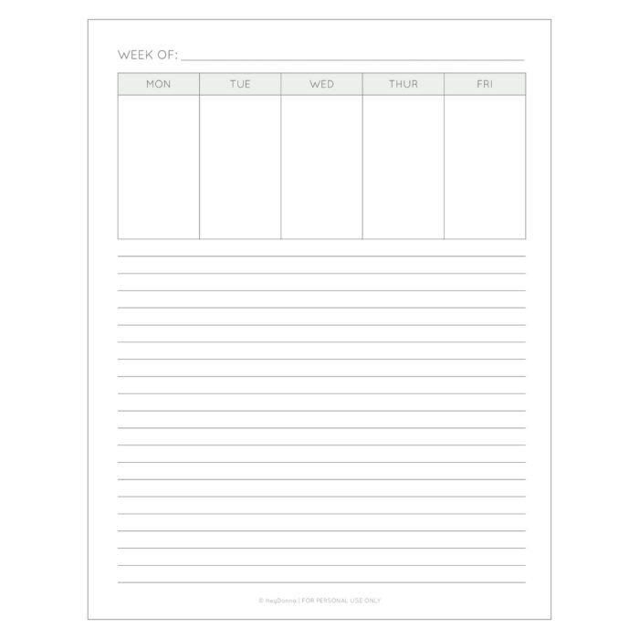 Simple Weekly Planner Page with Notes - Free Printable Template - Hey ...
