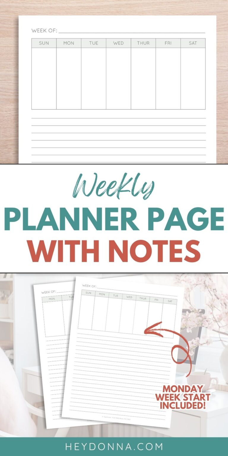 Simple Weekly Planner Page with Notes - Free Printable Template - Hey ...
