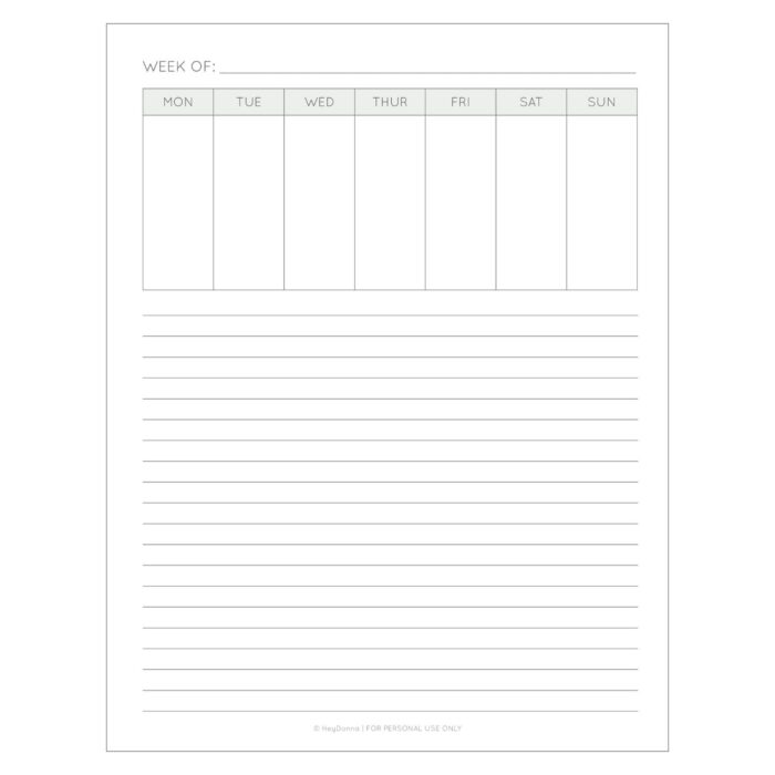 Simple Weekly Planner Page with Notes - Free Printable Template - Hey ...