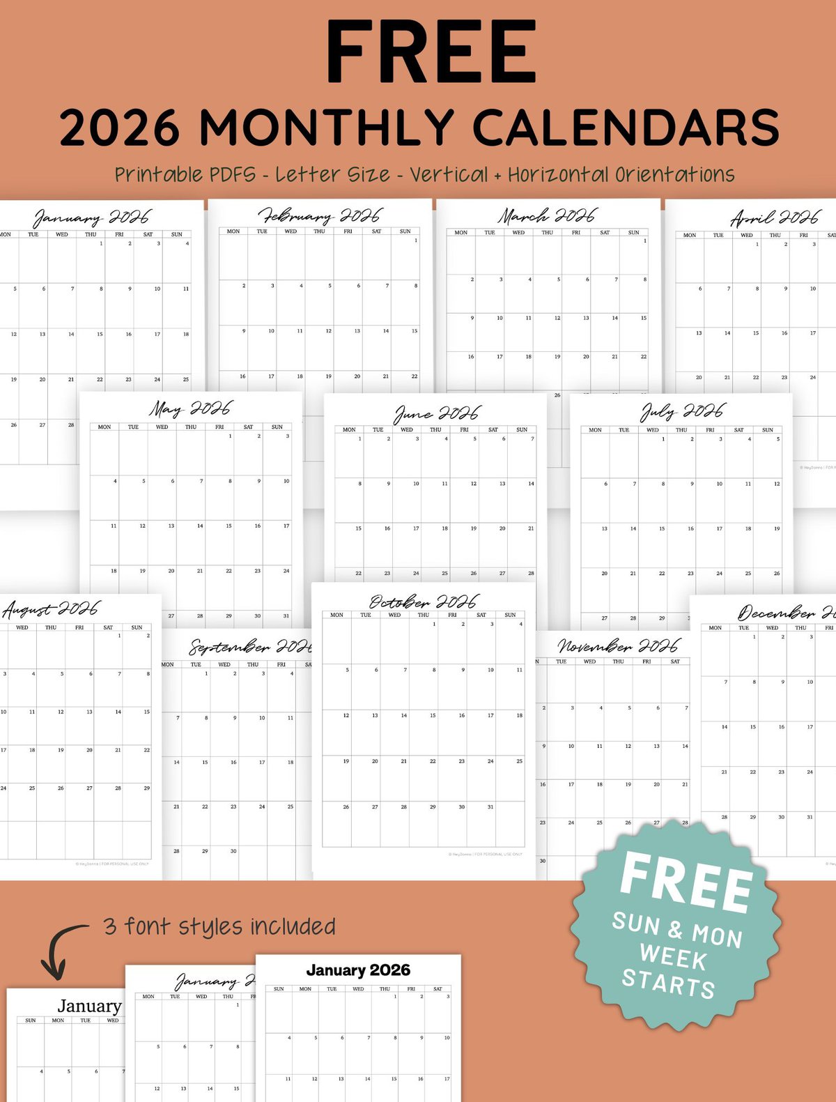 Free Printable Monthly Calendars for 2026 - Hey, Donna!